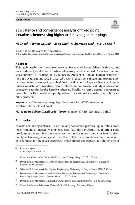 Pdf Equivalence And Convergence Analysis Of Fixed Point Iterative Schemes Using Higher Order