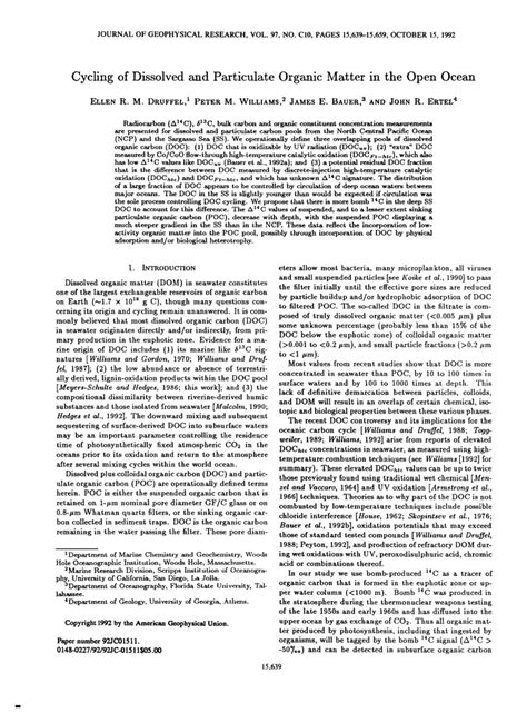 Pdf Cycling Of Dissolved And Particulate Organic Matter In The Open Ocean