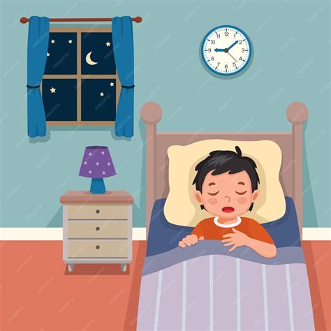 Premium Vector Cute Little Boy Sleeping On Bed At Night In The Bedroom