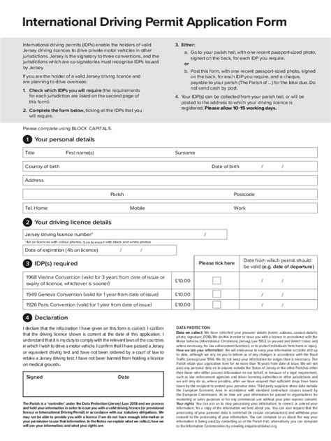Fillable Online International Driving Permit Application Form Jersey Parishes Fax Email Print