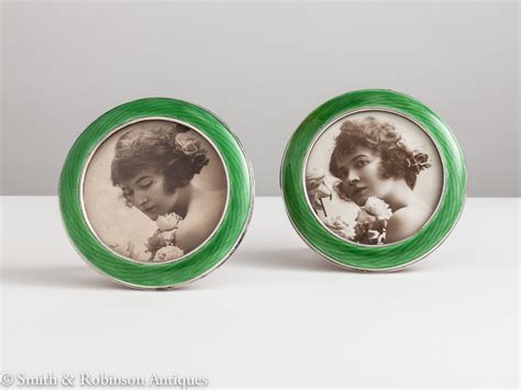 Pair Of Art Deco Silver And Enamel Circular Photo Frames Birmingham