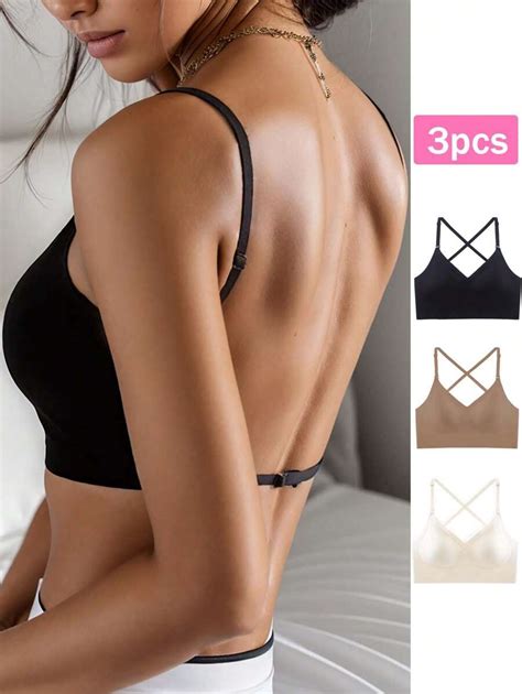 3pcs Womens Sexy Backless Push Up Bra U Shaped X Back With