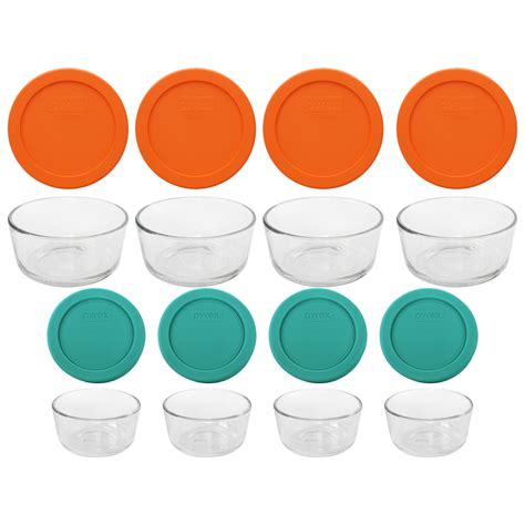 Pyrex Glass Bowl Set 1 Cup And 2 Cup With Green And Orange Lids