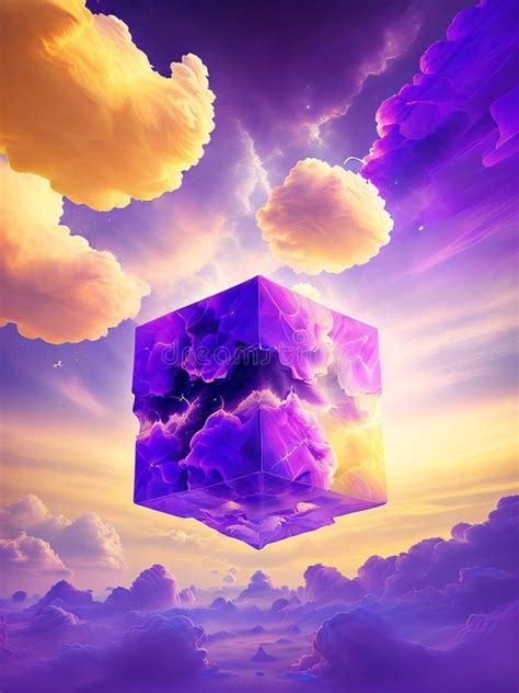 Dreamy Abstract Space With Floating Cube Stock Illustration Illustration Of Digital Heavenly