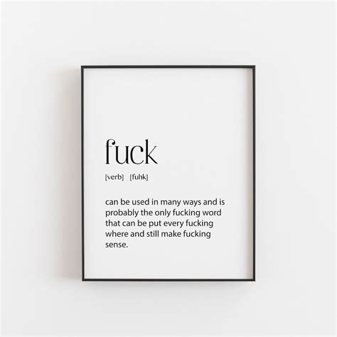 Fuck Definition Print Quote Print Funny Wall Art Wall Art Home Wall