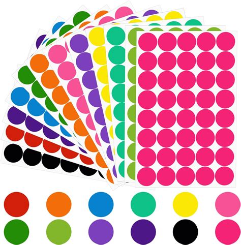 1440 Pcs Colored Dot Stickers 34 Inch 12 Style Color