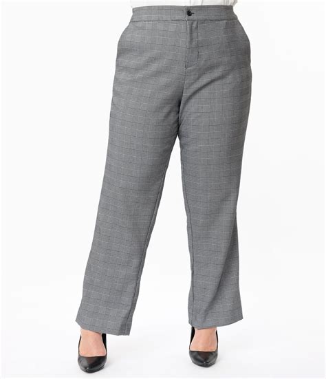 Plus Size Grey Glen Check Dietrich Pants Buisness Casual Vintage