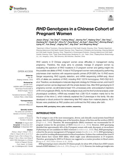 Pdf Rhd Genotypes In A Chinese Cohort Of Pregnant Women