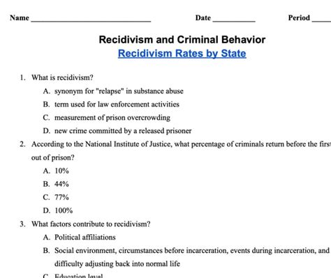 Parole Rehabilitation And Recidivism 3 Worksheet Bundle Tpt