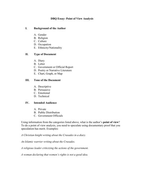 Dbq Essay Point Of View Analysis