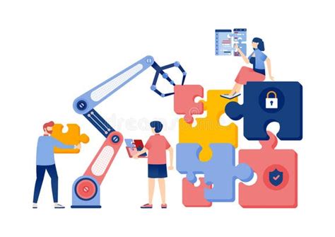 Artificial Intelligence Illustration With Robots And People Solving