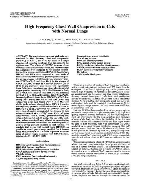 Pdf High Frequency Chest Wall Compression In Cats With Normal Lungs