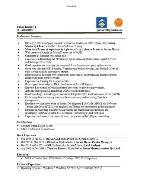 Pavan Kumar T Scrum Master Pdf Scrum Software Development Agile Software Development