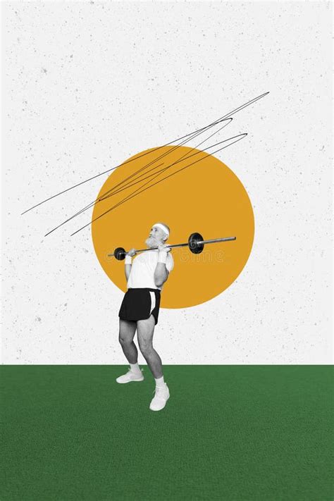 Collage De Imagen Vertical Anciano Hombre Pensioner Ascensor Dumbbell Ejercicio Deportivo