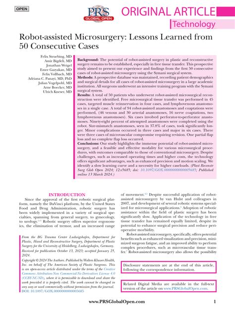 Pdf Robot Assisted Microsurgery Lessons Learned From 50 Consecutive