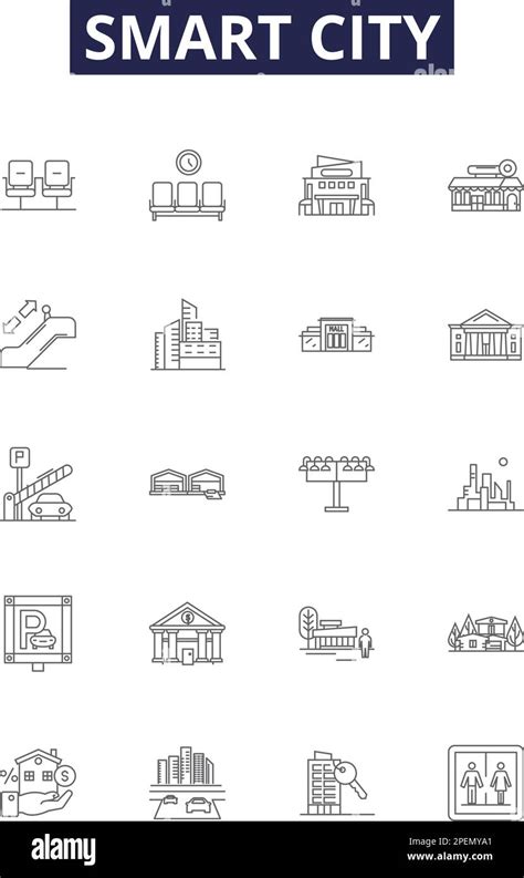 Smart City Line Vector Icons And Signs City Urban Technology Connected Intelligent