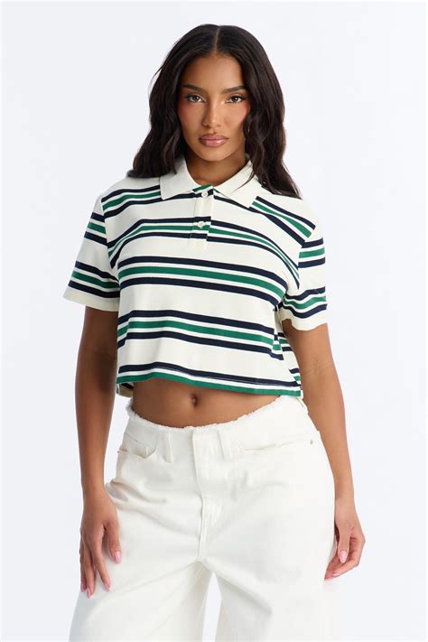 Country Club Striped Short Sleeve Polo Top Greencombo Fashion Nova