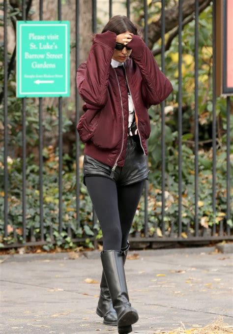Irina Shayk Wears Black Leather Hot Pants Black Stockings Black Boots