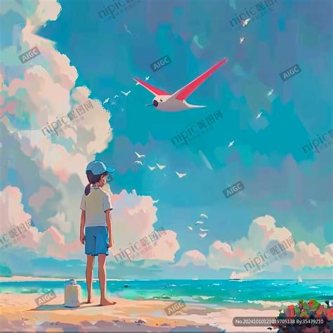 Ai创作图新海诚动漫风装饰画 插画海边 海边少女插画 女学生海边插画 插画蓝天大海 唯美小女孩海边插画 手绘追逐梦想的少年 插画海洋辽阔 地平线韩国唯美插画 动漫海边 海边女孩插画 放风筝插画