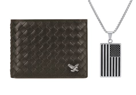 Steeltime Mens Black Braided Vegan Leather Patriotic Eagle Wallet With