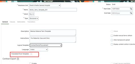 How To Enable Translated From Template Option In Procurement Contract