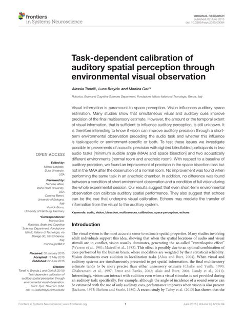 Pdf Task Dependent Calibration Of Auditory Spatial Perception Through Environmental Visual