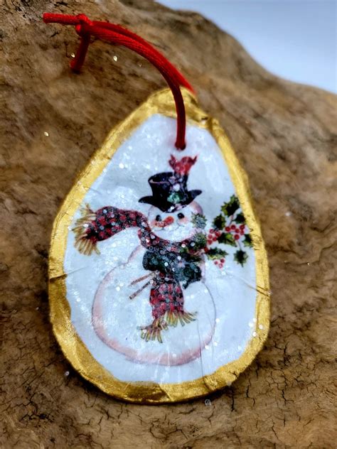 Oyster Shell Christmas Snowman Ornament Louisiana Oysters Nola