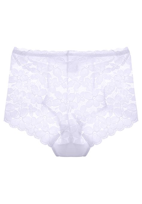 Womens Plain White High Waisted Lace Briefs Peacocks