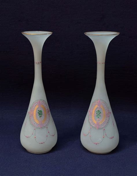 Pair Of 19th Century Gilt Decorated White Opaline Vases Denton Antiques