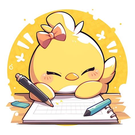 Premium Vector A Cute Chick Writer Cartoon Style
