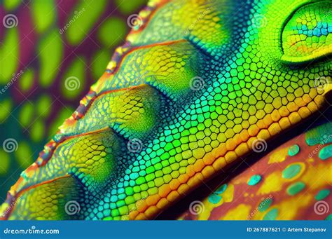 Chameleon Skin Texture Background Colored Lizard Scales Iguana Leather Generative Ai