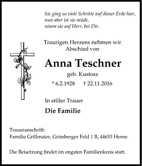 Traueranzeigen Von Anna Teschner Trauer In Nrwde