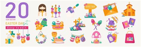 Premium Vector Big Collection Of Happy Easter Objects Flat Design