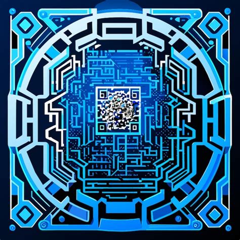 Qr 바코드 파란색 회로 기판 디지털 Qr 코드 프리미엄 벡터