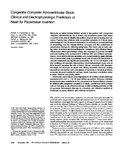 Pdf Congenital Complete Atrioventricular Block Clinical And