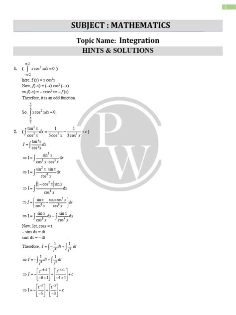 indefinite and definite integration solution pdf lakshya jee 2023