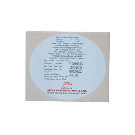 Intas Folitas Folic Acid 5mg At Rs 47 37 Box In Delhi Id 23950172662