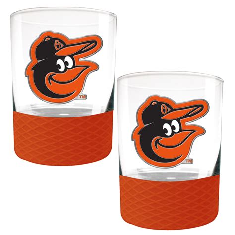 Baltimore Orioles 2 Pack 14oz Rocks Glass Set With Silcone Grip