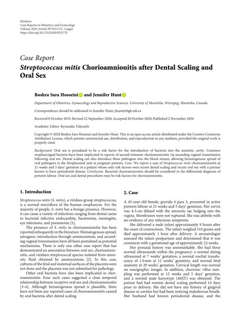 Pdf Streptococcus Mitis Chorioamnionitis After Dental Scaling And