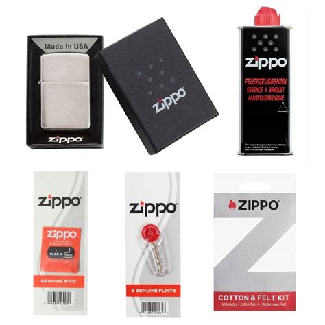 Zestaw Zapalniczka Zippo 200 Brushed Benzyna Knot Kamienie
