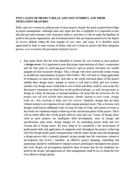 Causes Of Project Delay And Cost Overrun Pdf Procurement Project