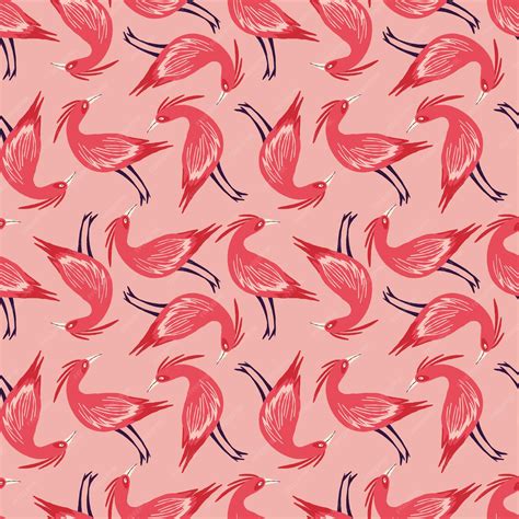 Premium Vector A Pink And Red Bird Patterned Fabric With Birds Of
