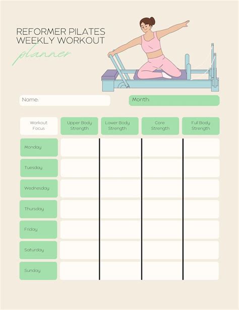 Reformer Pilates Workout Sheet Etsy