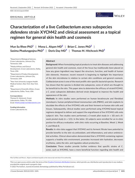 Pdf Characterization Of A Live Cutibacterium Acnes Subspecies Defendens Strain Xycm42 And
