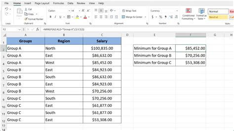 how to count minimum value for groups excelnotes