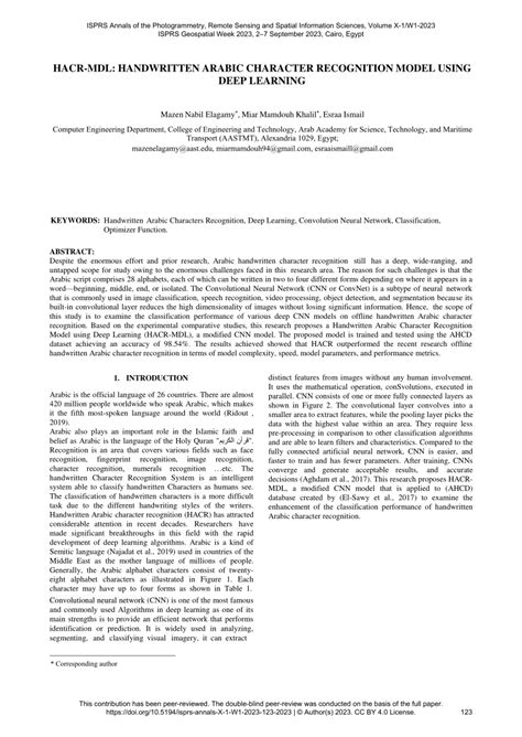 PDF HACR MDL HANDWRITTEN ARABIC CHARACTER RECOGNITION MODEL USING DEEP LEARNING