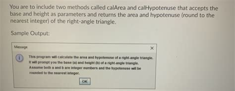 solved complete program1 to find the area and the hypotenuse