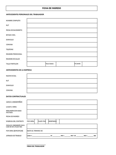 Ficha De Ingreso Pdf