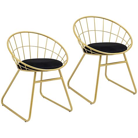 Homcom Metal Wire Dining Chairs Set Of 2 Steel Frame For Kitchen Gold