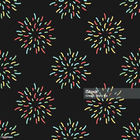 불꽃 놀이 또는 검은 색 배경에 초라한 스트로크로 만든 별이있는 매끄러운 패턴 질감 직물 종이 또는 포장에 인쇄하기에 적합합니다 겨울에 대한 스톡 벡터 아트 및 기타 이미지